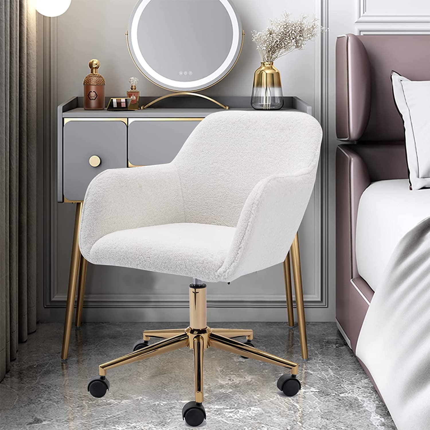 SSLine Desk Chair Faux Fur Task Chair,Modern Cute Accent Armchair ...