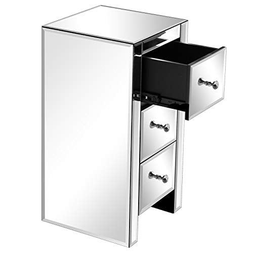 SSLine Elegant Mirrored 3-Drawer Dresser w/Crystal Handle Modern Silver ...