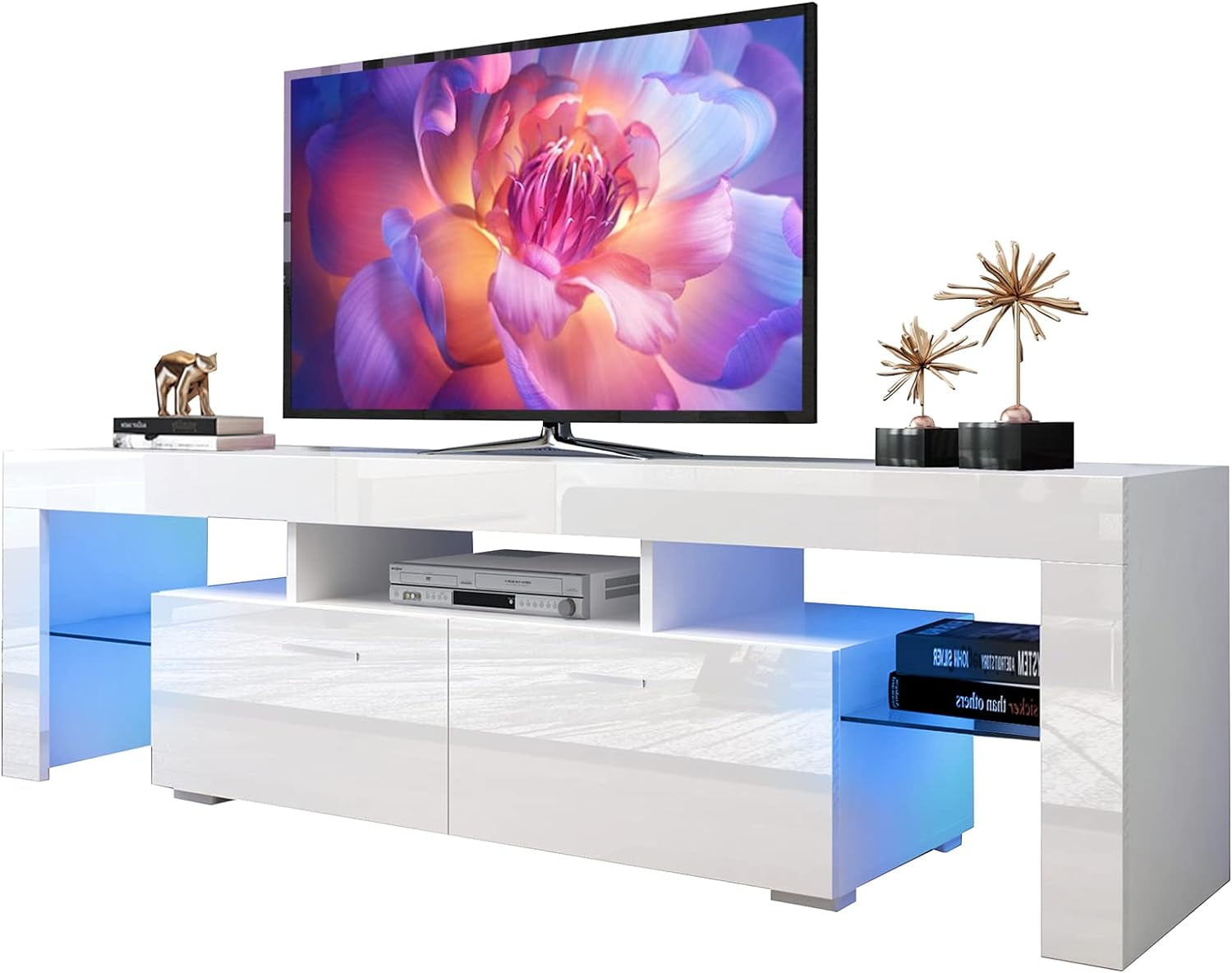 SSLine Glossy LED TV Stand with 16 Colors RGB LED Lights,Modern Media ...