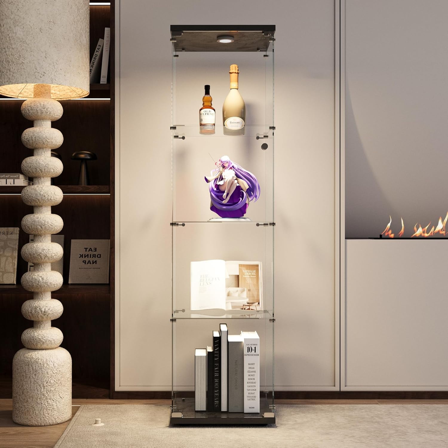SSLine Modern Glass Display Cabinet Floor Standing Curio Cabinet with ...