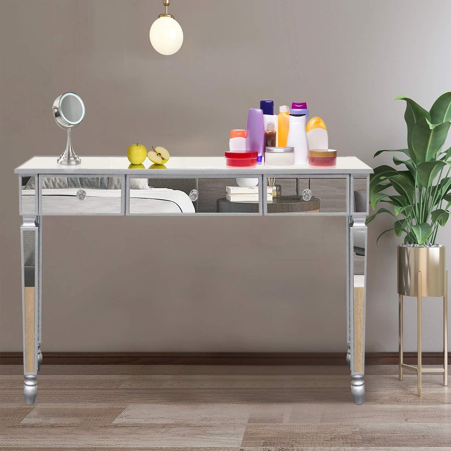 SSLine Modern Mirrored Console Table, Side Desk with 3 Drawers ...