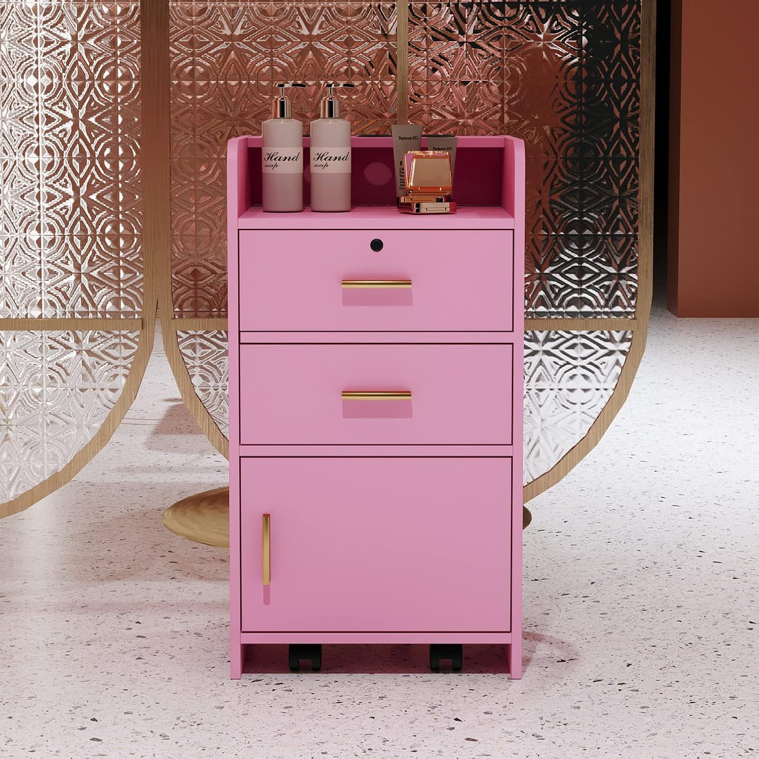 SSLine Modern Salon Station Pink Floor Stand Styling Sation Wood Salon ...