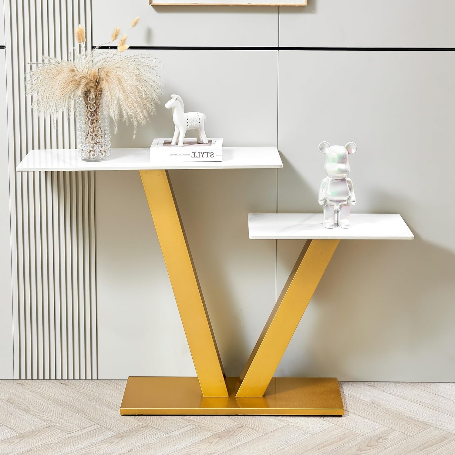 SSLine Modern White Gold Console Table Luxury Entryway Table with ...