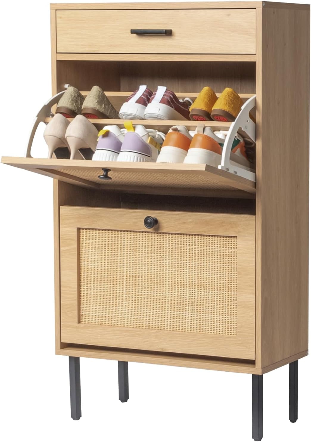 SSLine Shoe Cabinet with 2 Flip Down Storage Shelves and 1 Drawer Free ...