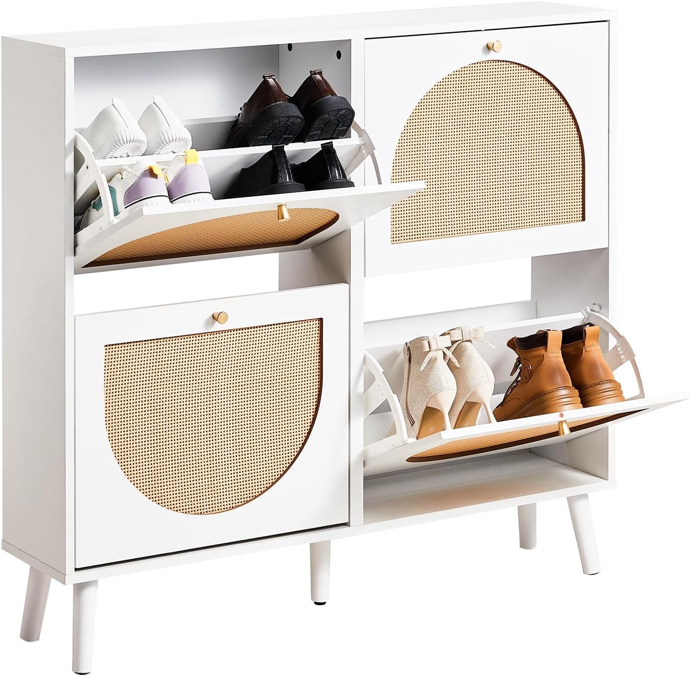SSLine Shoe Cabinet with 4 Flip Down Storage Shelves Free-Standing Shoe ...