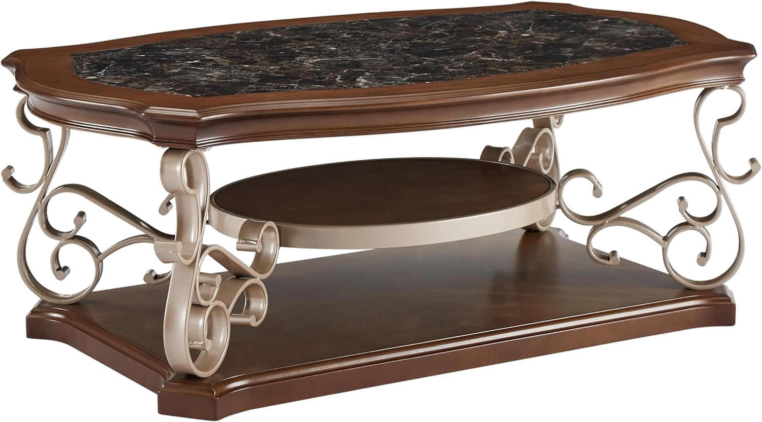 SSLine Traditional Vintage Coffee Table with Faux Marble Table Top ...
