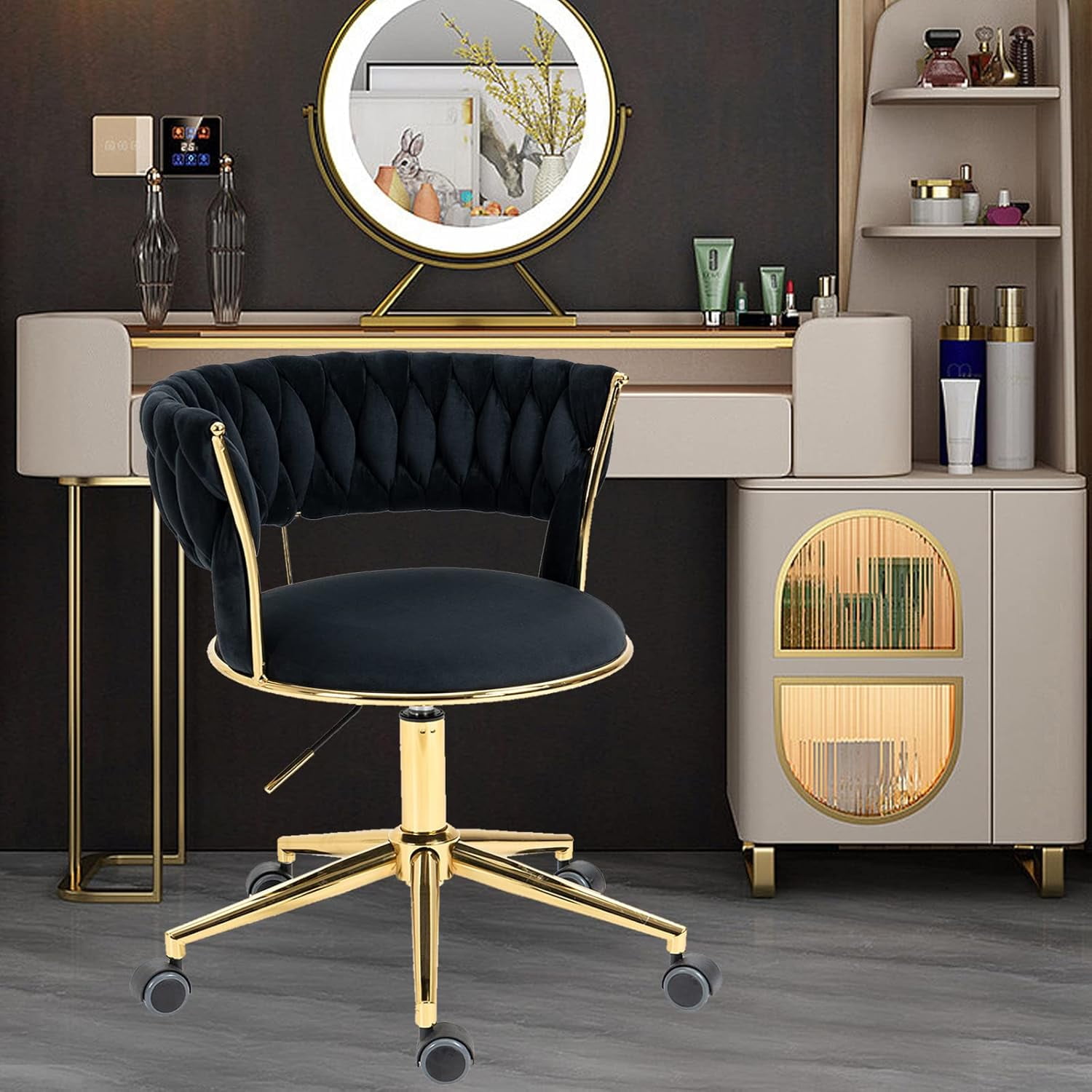 SSLine Velvet Home Office Chair with Golden Legs,Elegant Modern Swivel ...