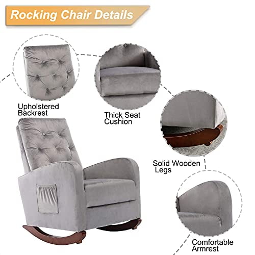 SSLine Velvet Rocking Chair,Upholstered Modern Comfortable Relax Lounge ...