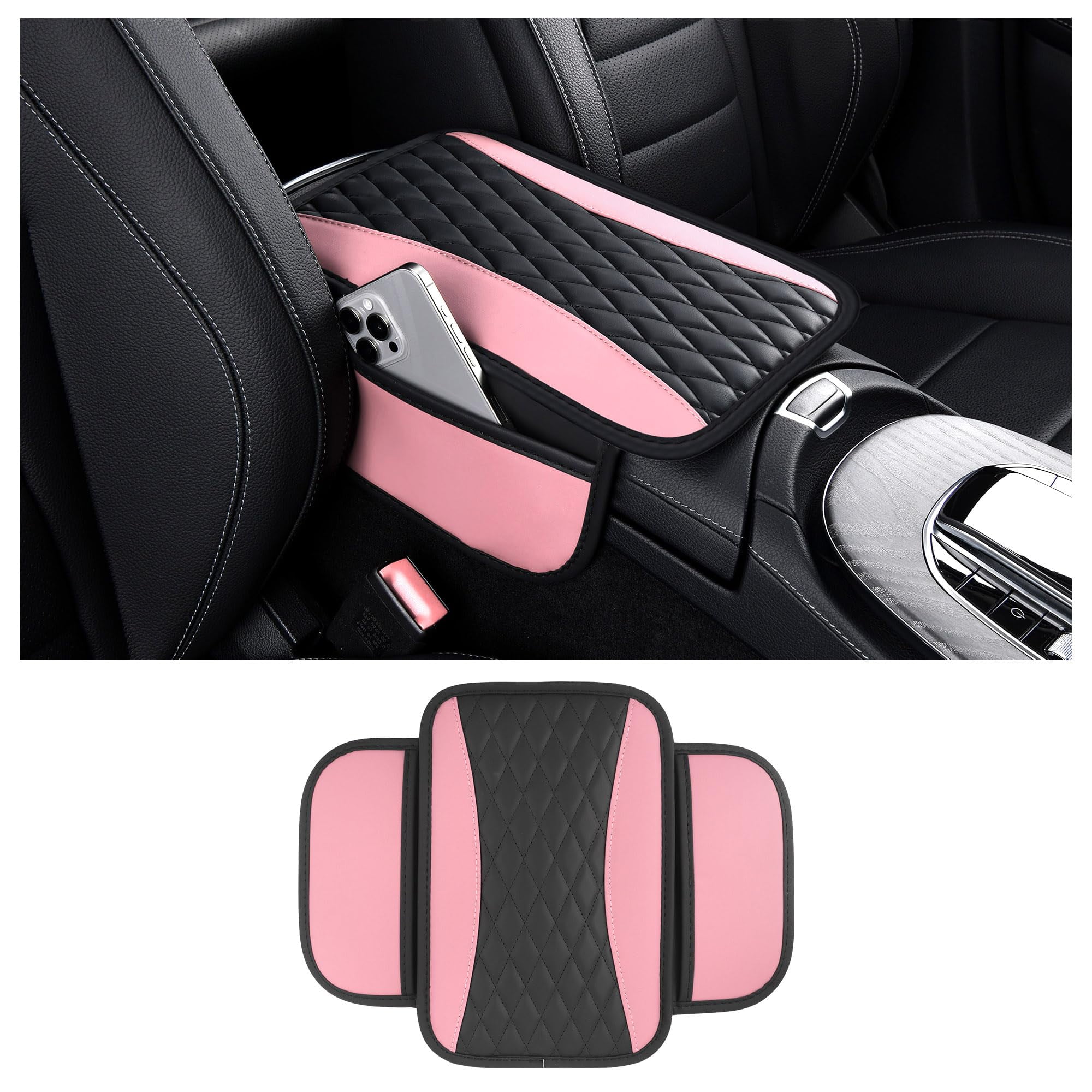 SSNNUU Leather Car Center Console Cover with Side Pockets,Stylish Car ...