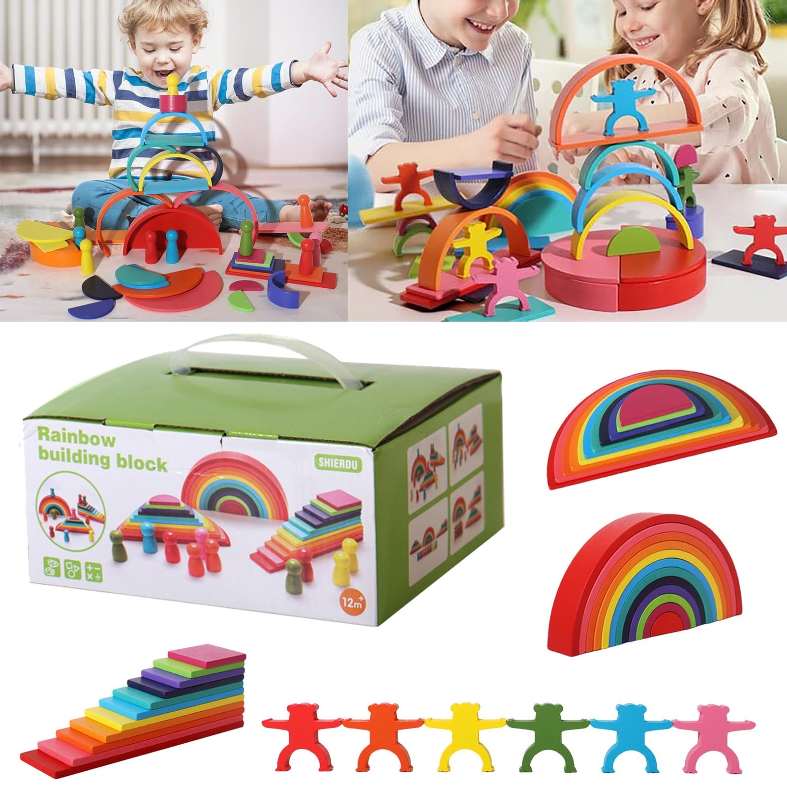SSNTSY "40-Piece Wooden Rainbow Stack Set - Building Blocks for ...