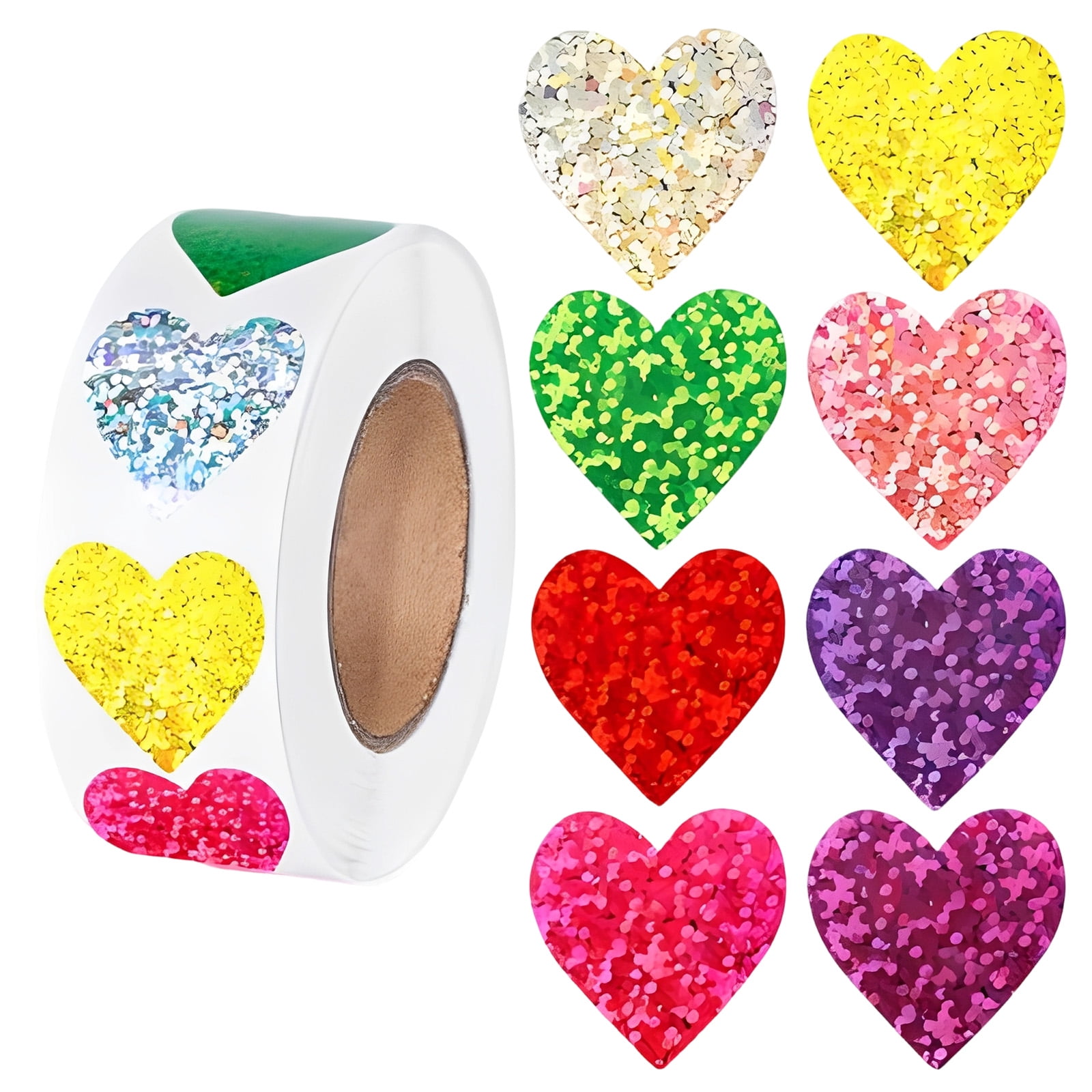 SSNTSY 500 Pieces Heart Stickers Glitter Heart Decoration Roll Colored ...