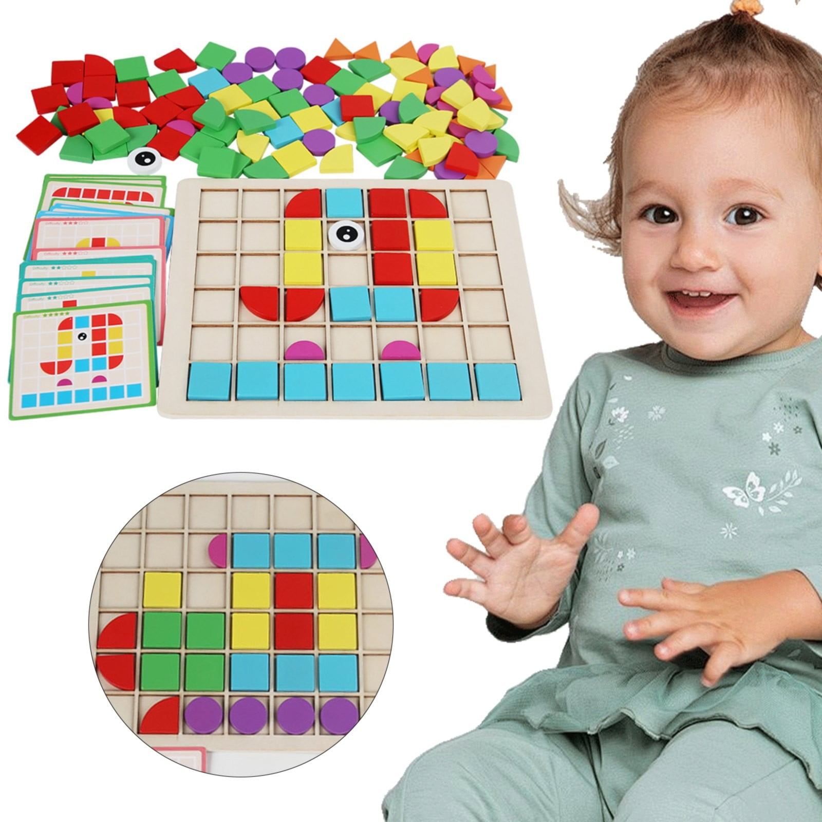 SSNTSY Classic Wooden Geometric Shape Puzzle - Design Cards Included ...