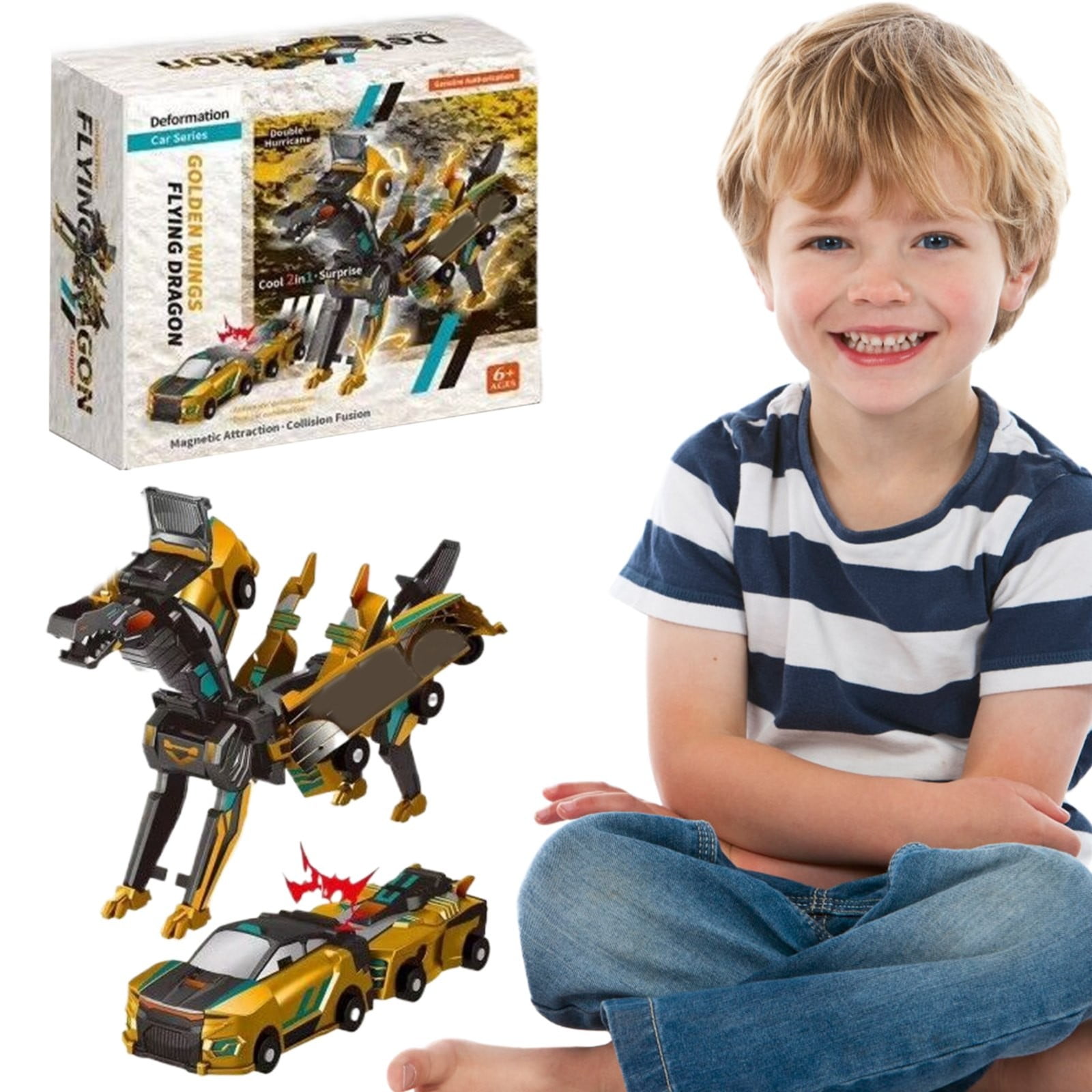 SSNTSY Collision Transforming Dinosaur Car Toy, 2" x 3.35" Automatic ...