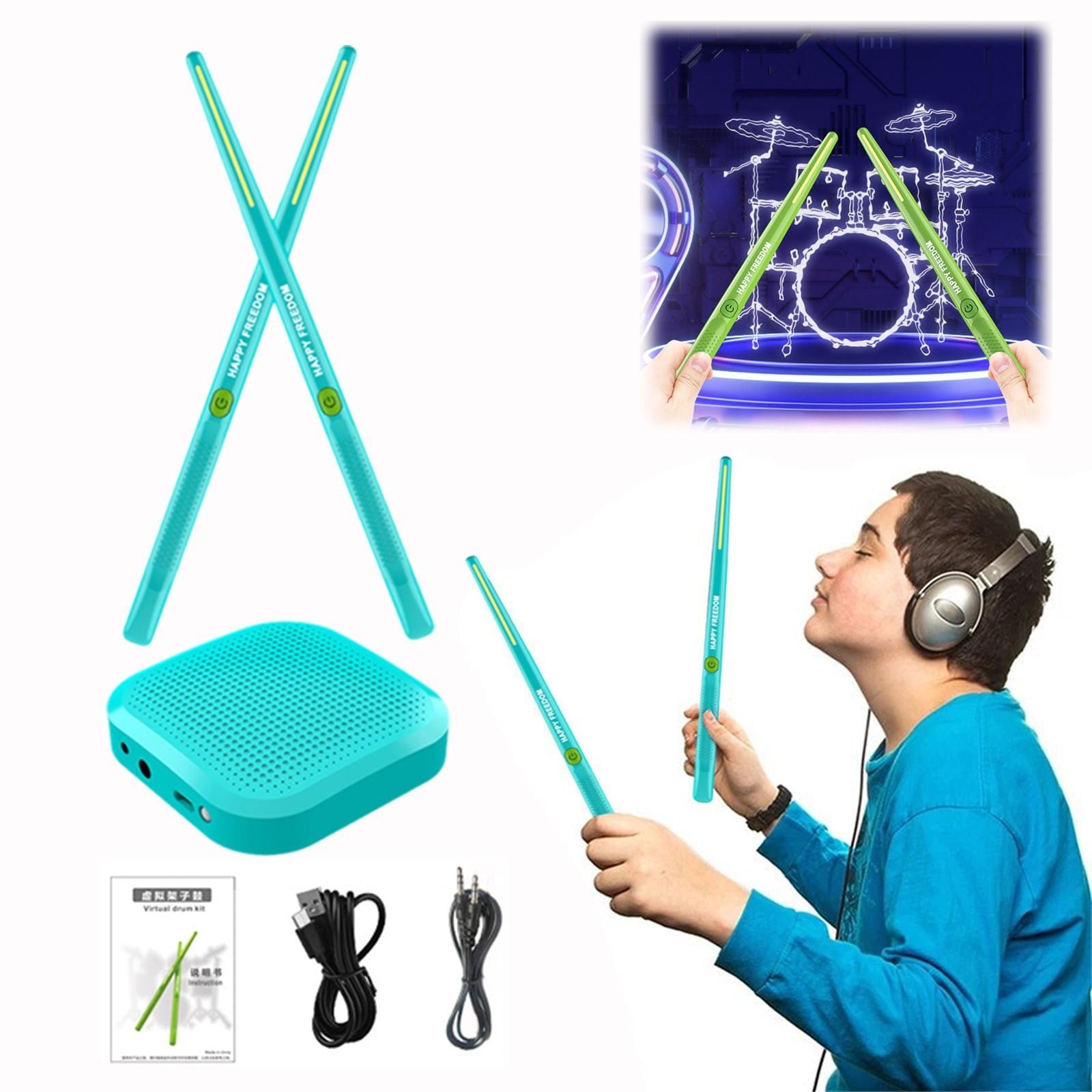 SSNTSY Electronic Drum Set Portable Drum Set 3D Motion Sensing Virtual ...