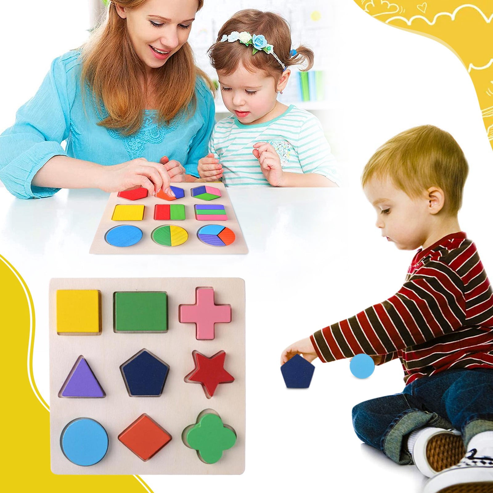 SSNTSY Montessori Toys for 1 2 3 Years Old Toddlers Wooden Shape Sorter ...