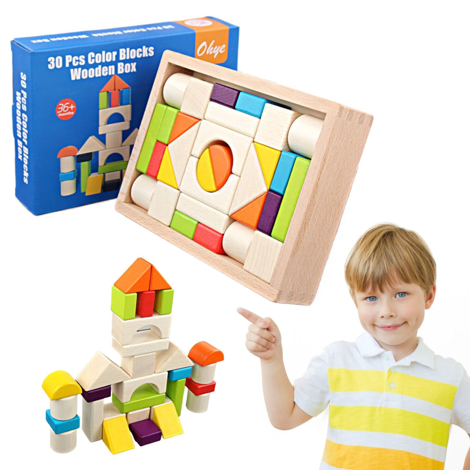 SSNTSY Toddler Wooden Building Block Toys Stacking Set Educational ...