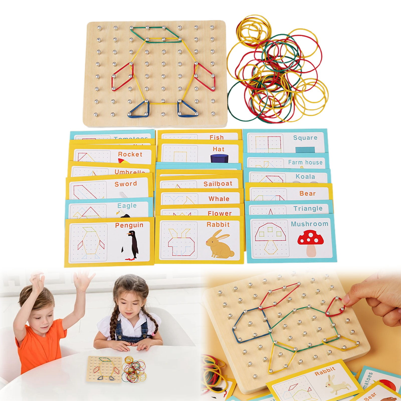 SSNTSY Wooden Geoboard Educational Toys, Wooden Geoboardy Toys with ...