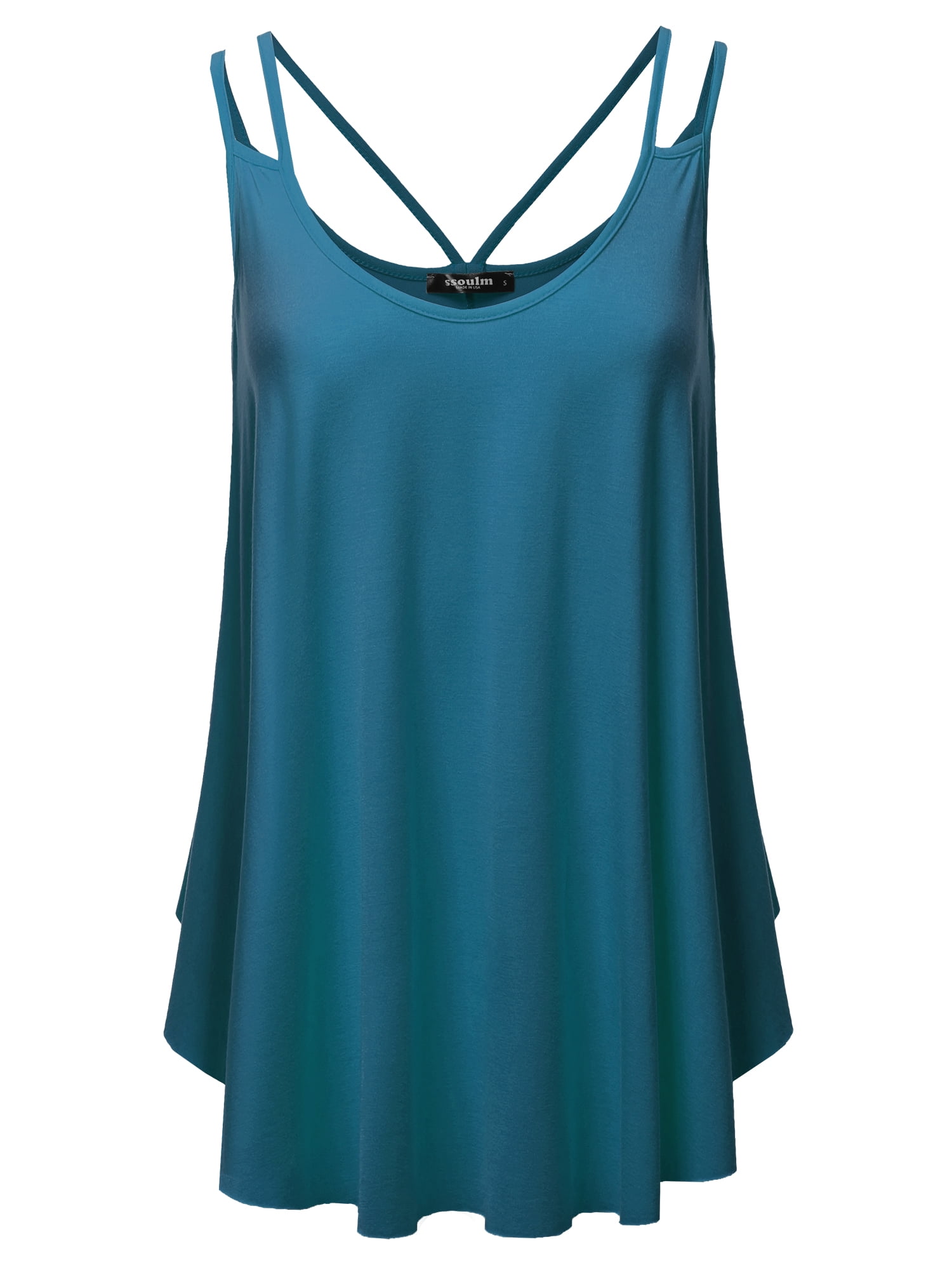 SSOULM Women's Loose Fit Flowy V Neck Sexy Pleated Cami Tank Top With ...