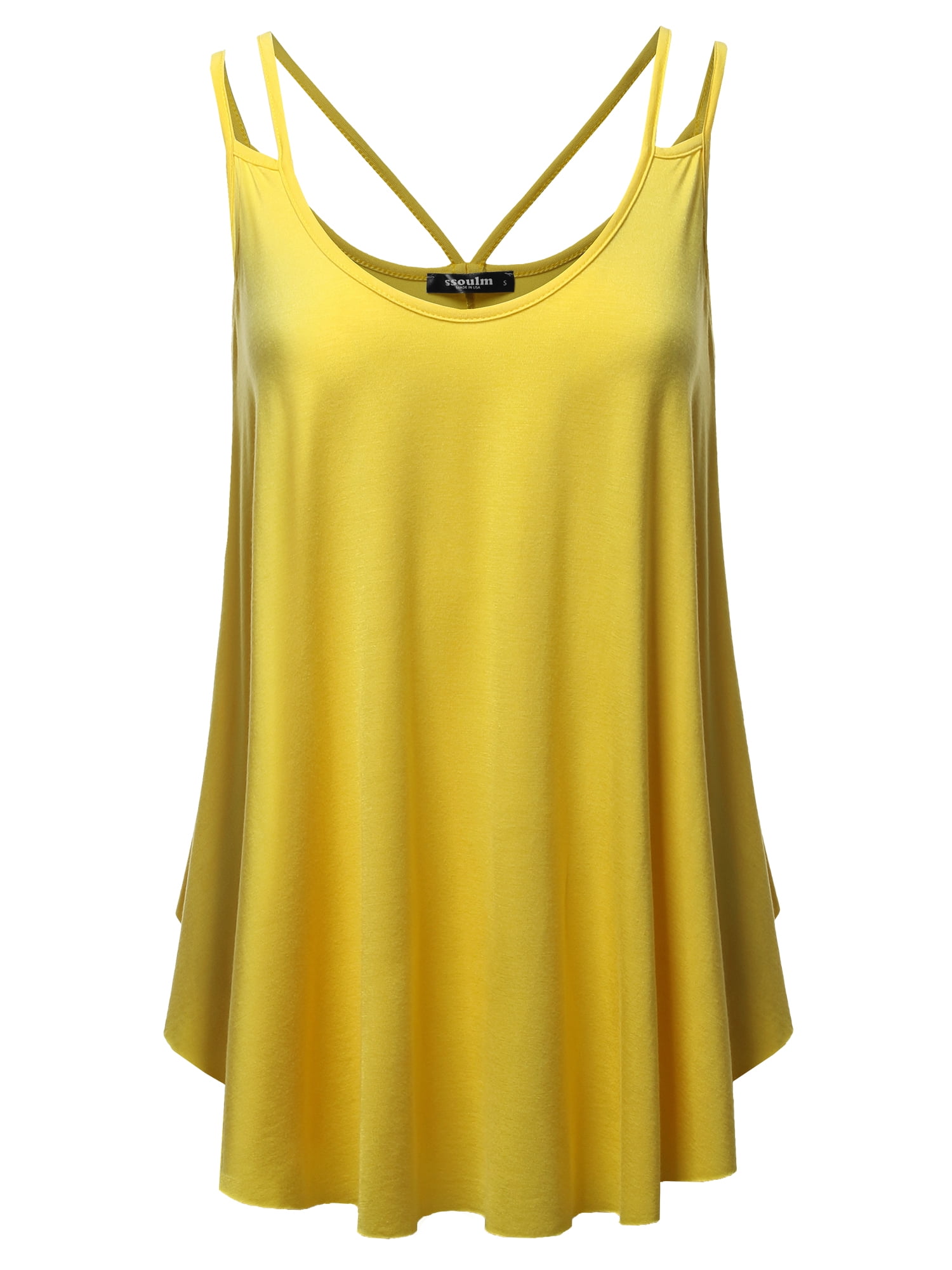 SSOULM Women's Loose Fit Flowy V Neck Sexy Pleated Cami Tank Top With ...