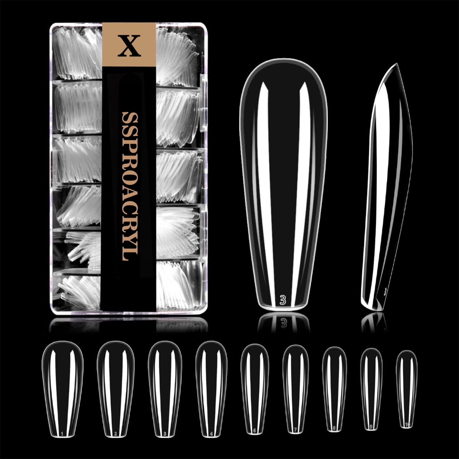 SSProAcryl X 500Pcs Clear Acrylic Nail Tips - Full Cover Coffin Fake ...