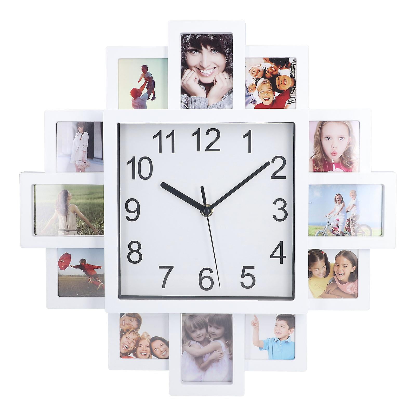 SSRGV 15.35in White Photo Frame Wall Clock DIY Multi Photo Personalized ...