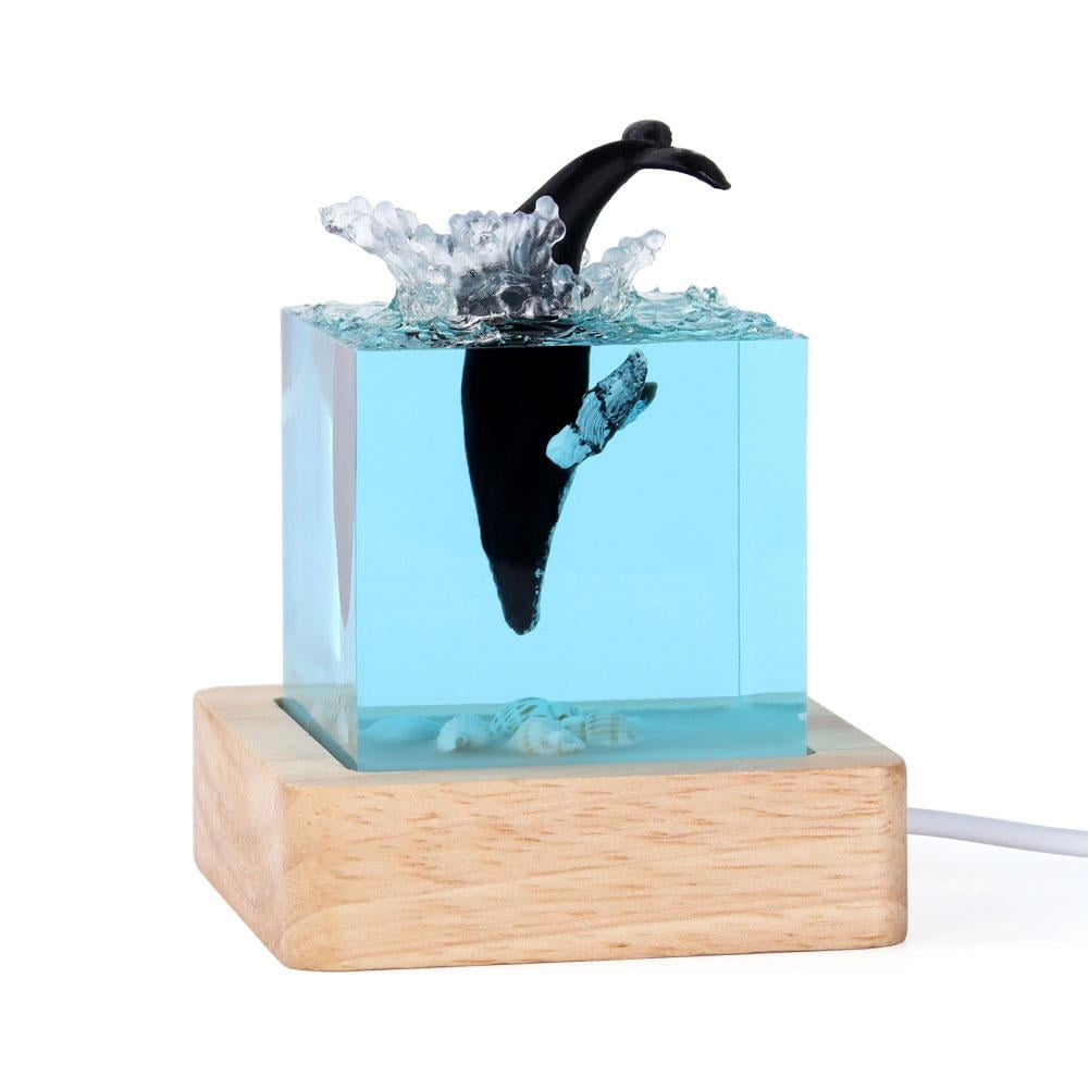 SSRoirvbb Cube Ocean LED Night Light Shark Diver Decoration Whale Epoxy ...