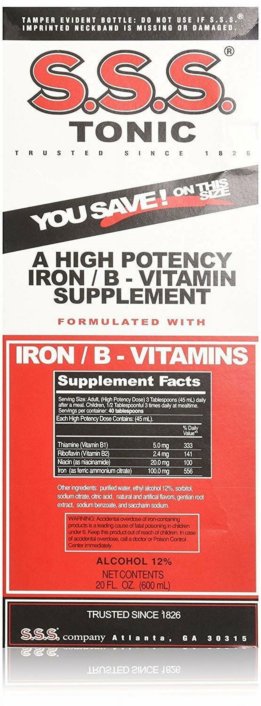 S.S.S. Iron B Complex Vitamins Liquid Supplement, 20 oz for Supporting ...