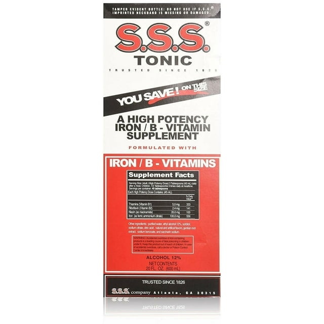 SSS Tonic High Potency Iron & B Complex Vitamins Supplement, Essential ...