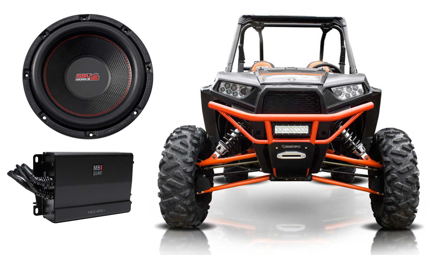 SSV WORKS 10M 10" Subwoofer+MB Quart Amplifier Amp For Polaris RZR/ATV ...
