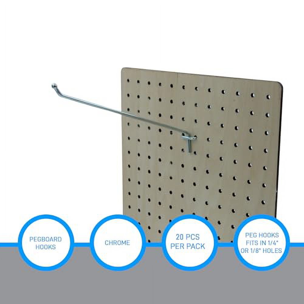 SSWBasics 10 Inch Chrome Pegboard Hooks - 20 Pack of Peg Board Hooks ...