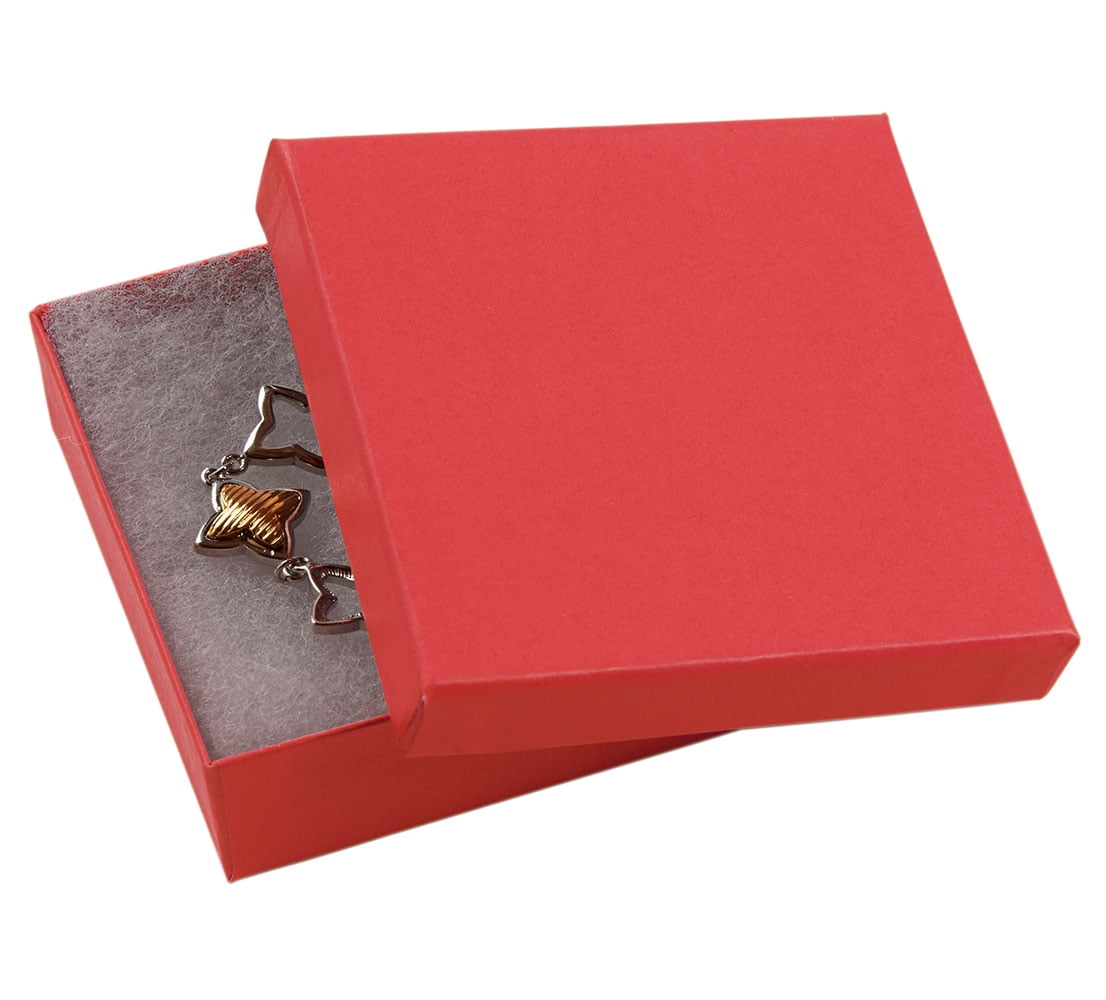 SSWBasics 3 ½ x 3 ½ x 1 inch Cotton Filled Red Jewelry Boxes - Pack of ...