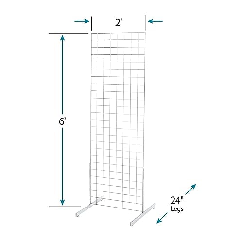 SSWBasics Chrome Standing Gridwall Panel - 2 ft x 6 ft, Includes Panel ...