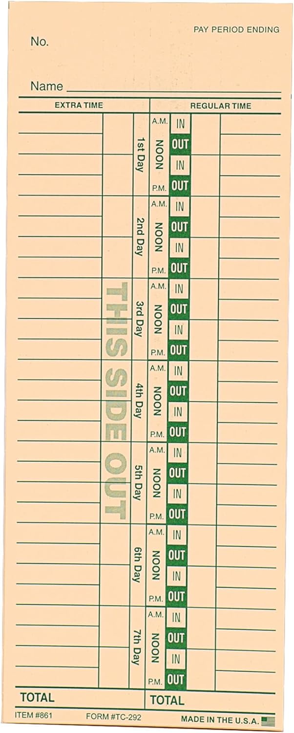 SSWBasics Employee Time Card - Pack of 250 - Durable Time Cards for ...