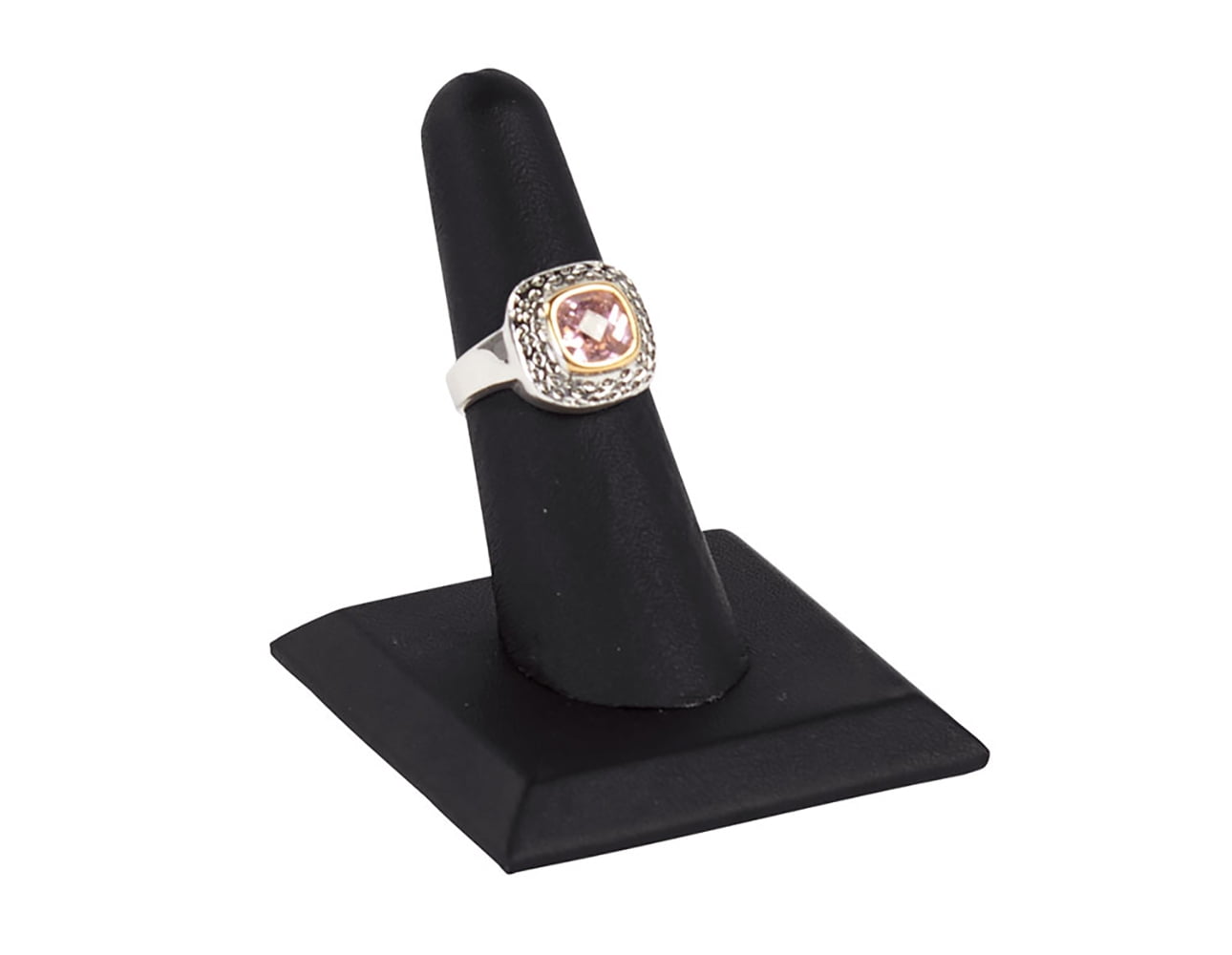 SSWBasics Finger Square Base Black Faux Leather Ring Display (Pack of 3 ...