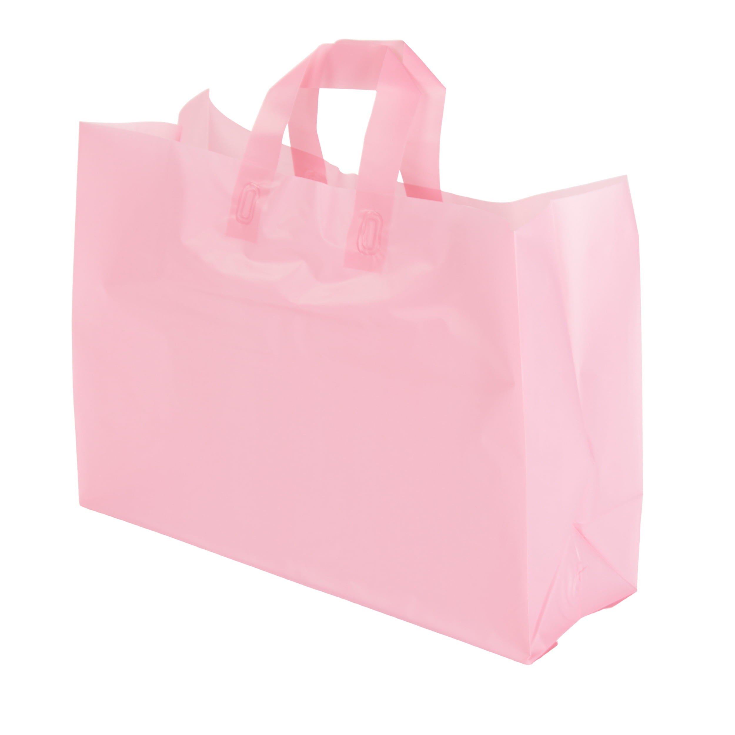 SSWBasics Large Pink Frosted Plastic Shopping Bags - 16" x 6" x 12 ...