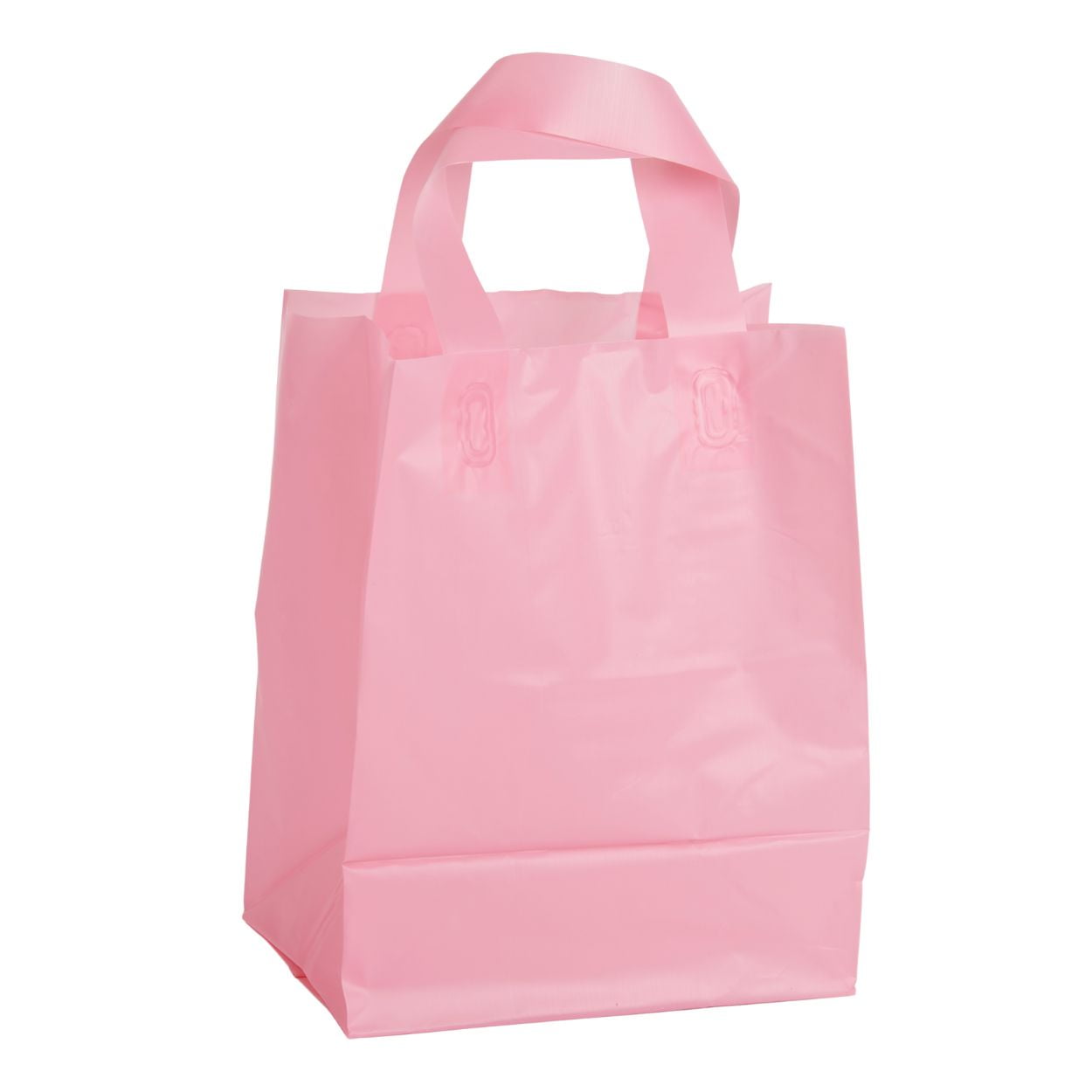 SSWBasics Medium Pink Frosted Plastic Shopping Bags - 8" x 5" x 10 ...