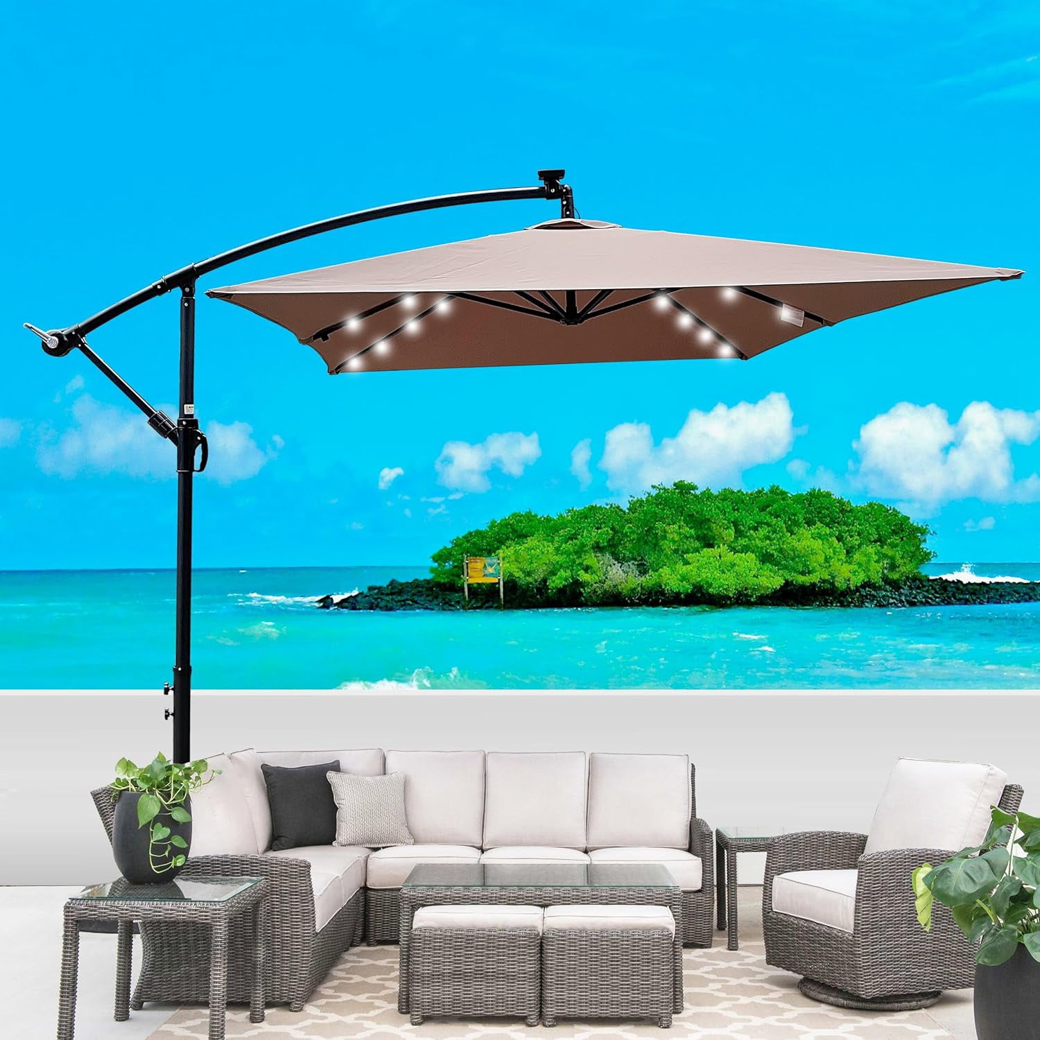 SSYBAB 6.5x10 ft Rectangle Patio Umbrella with Base Included & Solar ...