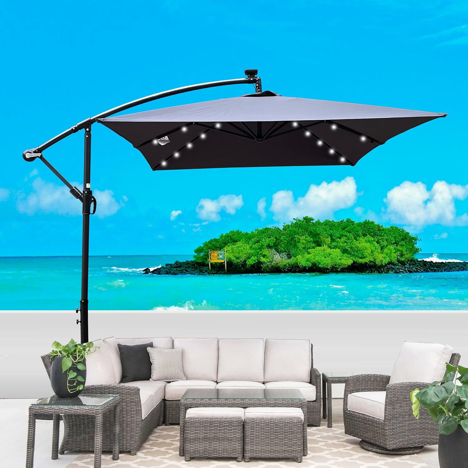 SSYBAB 6.5x10 ft Rectangle Patio Umbrella with Base Included & Solar ...