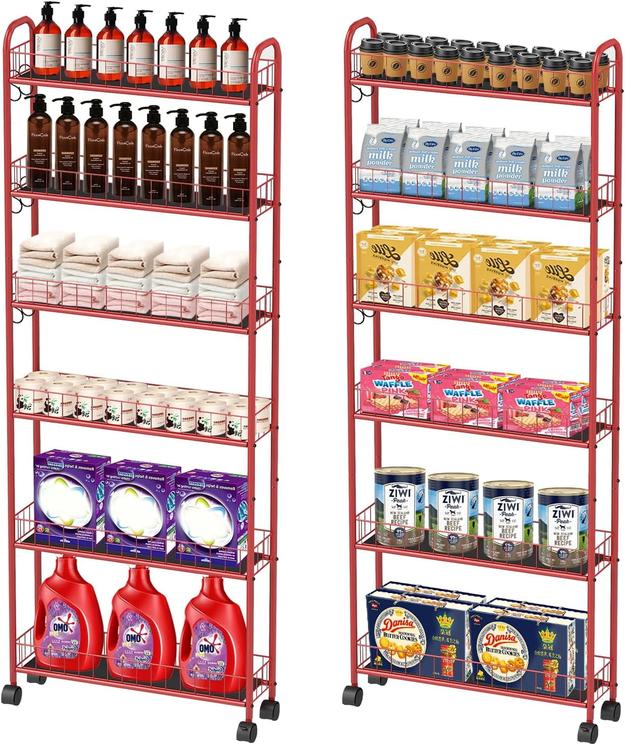 SSYBAB 6-Tier Rolling Cart Kitchen Slim Slide Out Storage Tower Rack ...