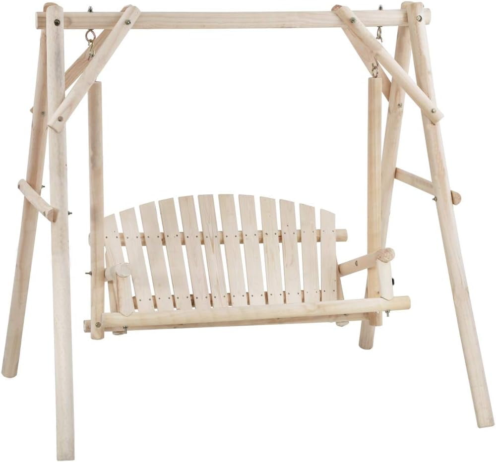 SSYBAB 67 Inch Log Swing Stand Porch Swing Set Wood Bench Swing Stand A ...