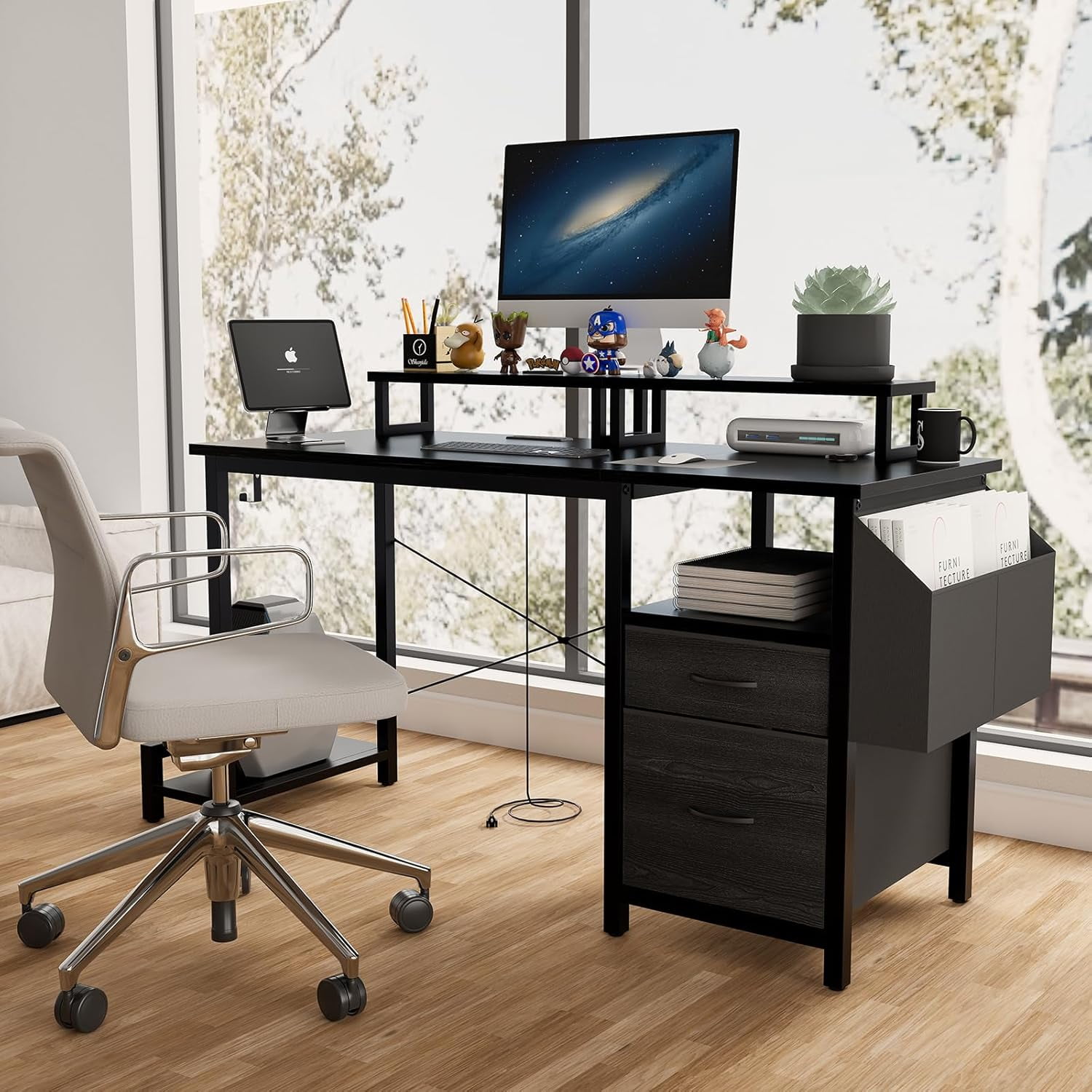 SSYBAB Computer Desk with Drawer and Power Outlets, 47" Workstation ...