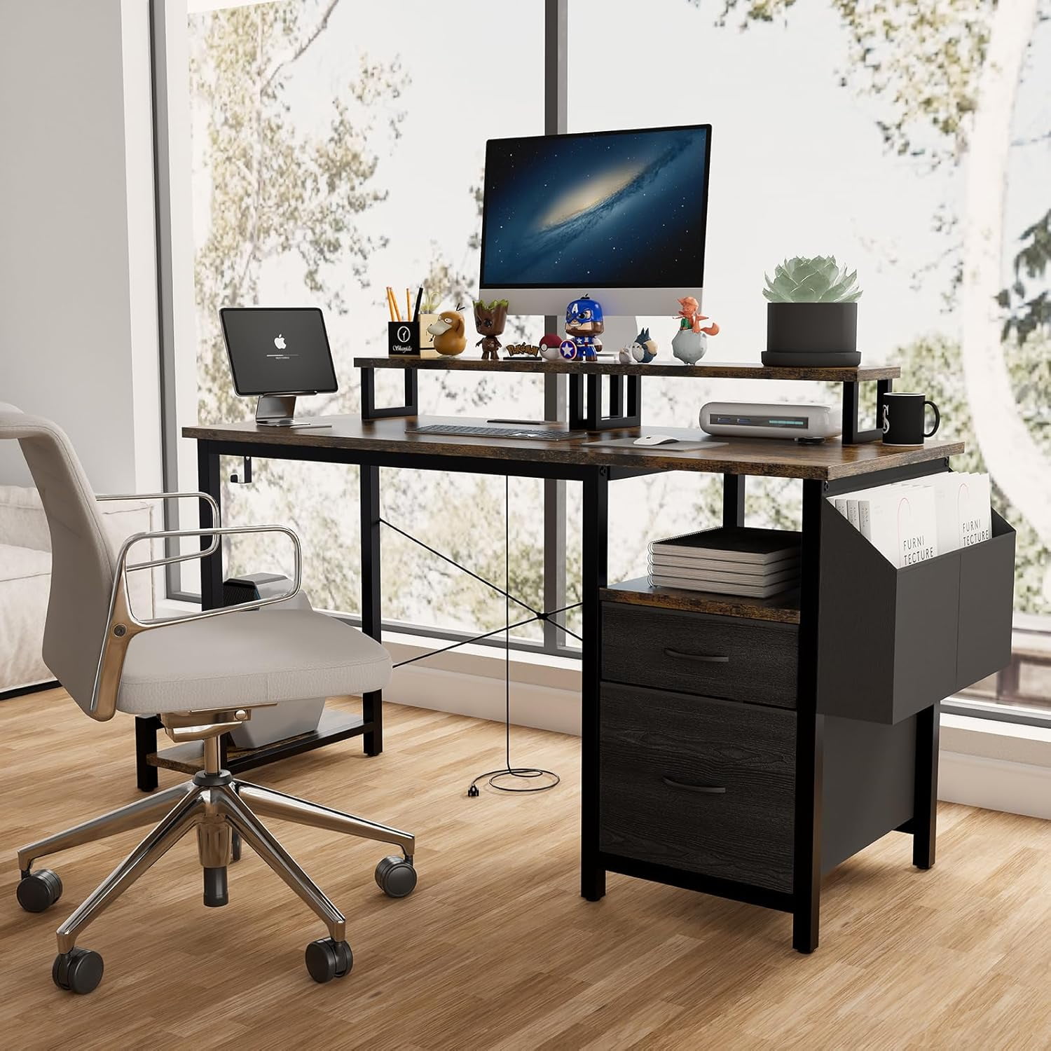 SSYBAB Computer Desk with Drawer and Power Outlets, 47" Workstation ...