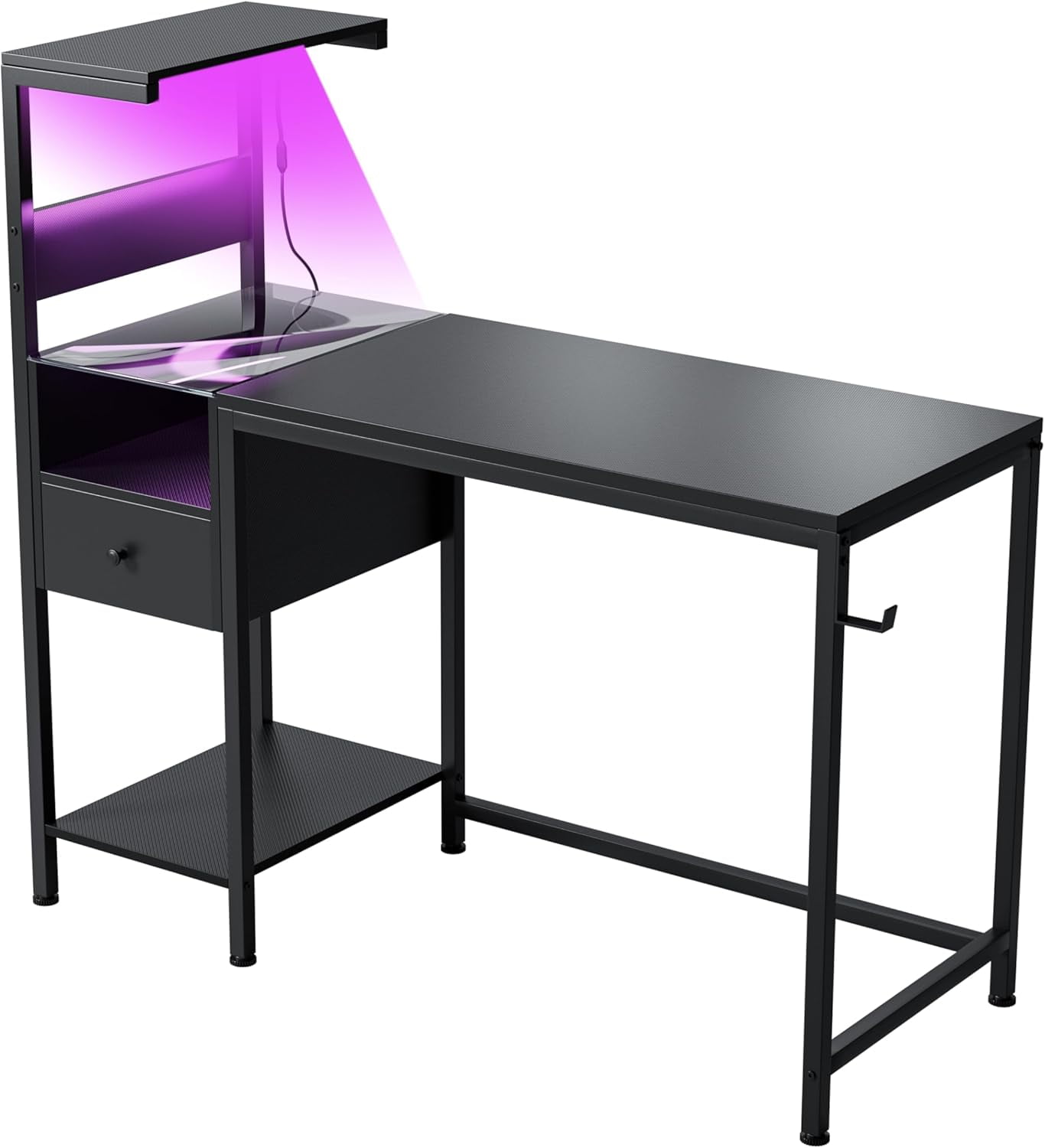 SSYBAB Computer Gaming Desk with Power Outlet and LED Lights ...