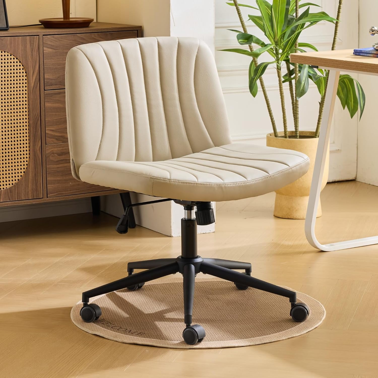 SSYBAB Criss Cross Chair Armless Desk Chair with Wheels Cross Legged ...