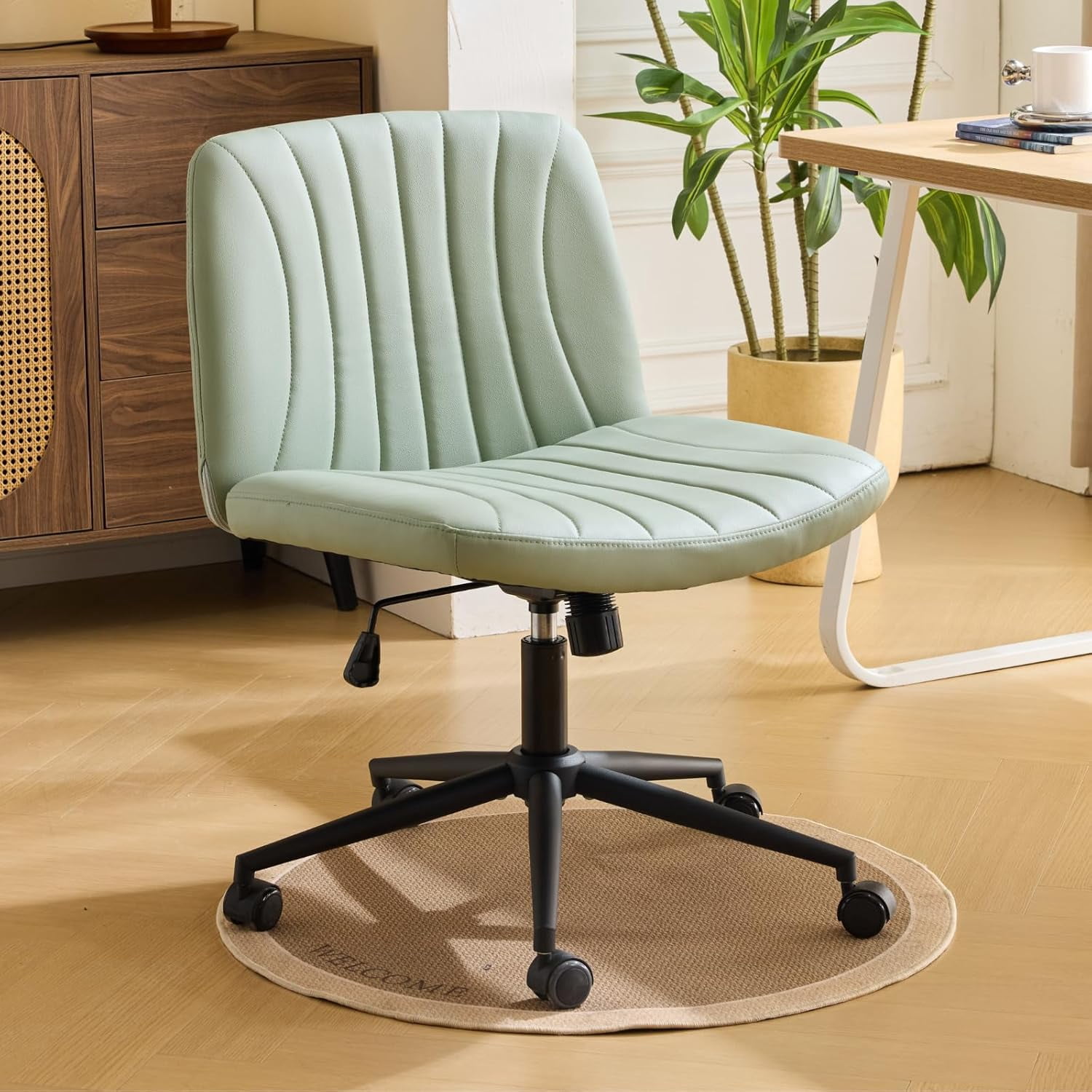 SSYBAB Criss Cross Chair Armless Desk Chair with Wheels Cross Legged ...