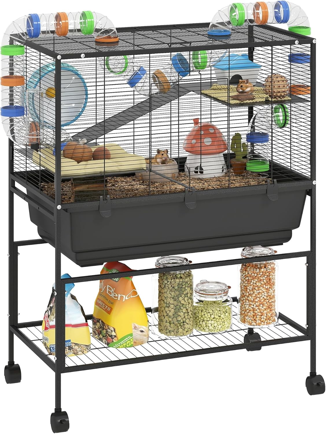 SSYBAB Hamster Cage with Deep Tray, 3 Tier Rolling Rat Cage with ...