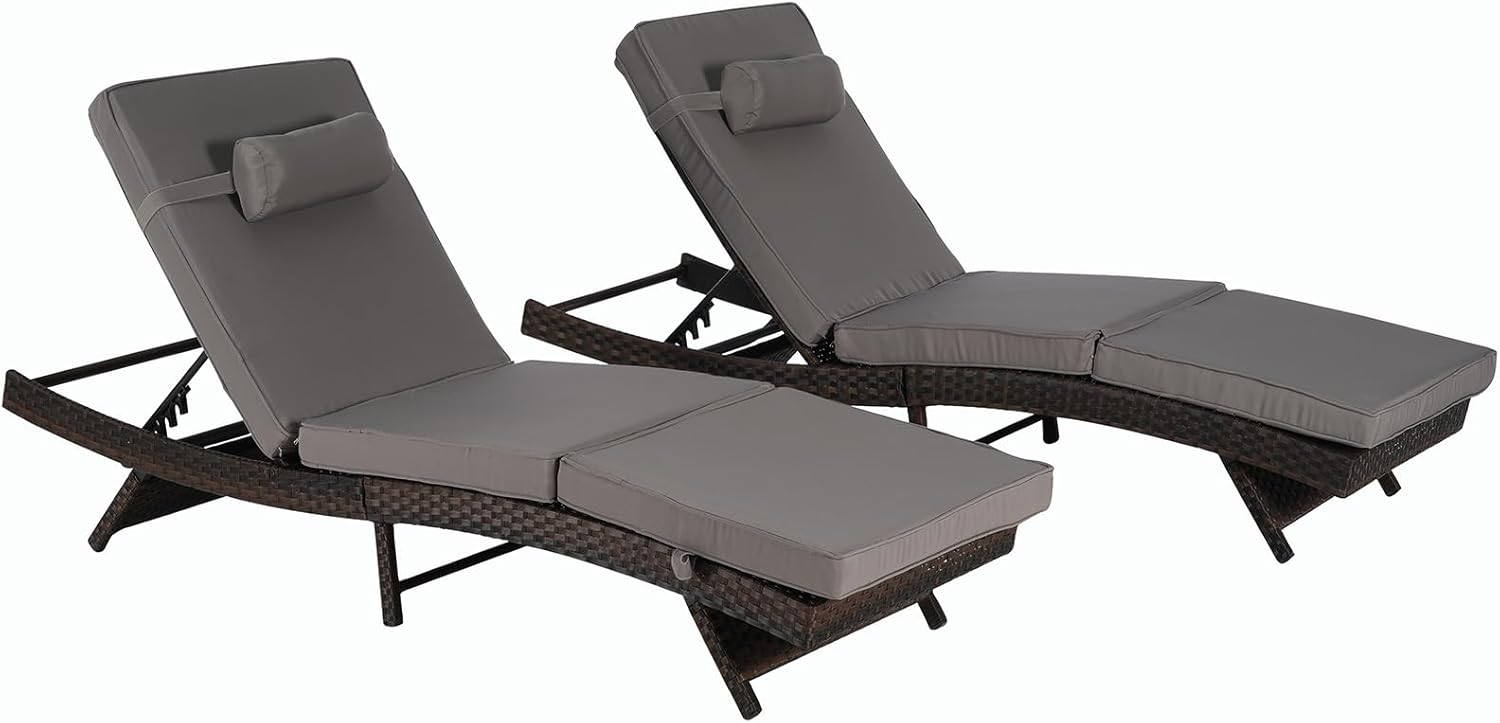 SSYBAB Outdoor Long Reclining Chairs Set of 2 Patio Wicker Chaise ...