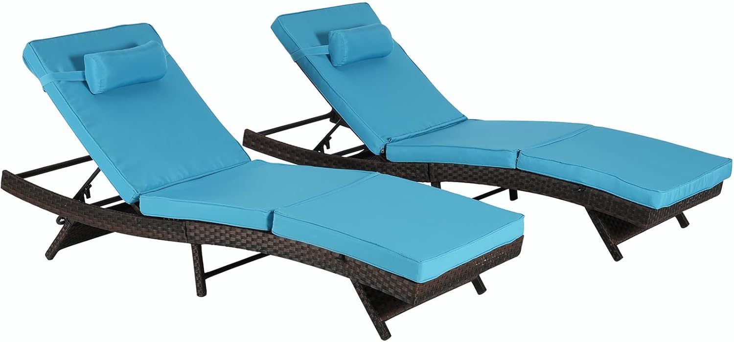 SSYBAB Outdoor Long Reclining Chairs Set of 2 Patio Wicker Chaise ...