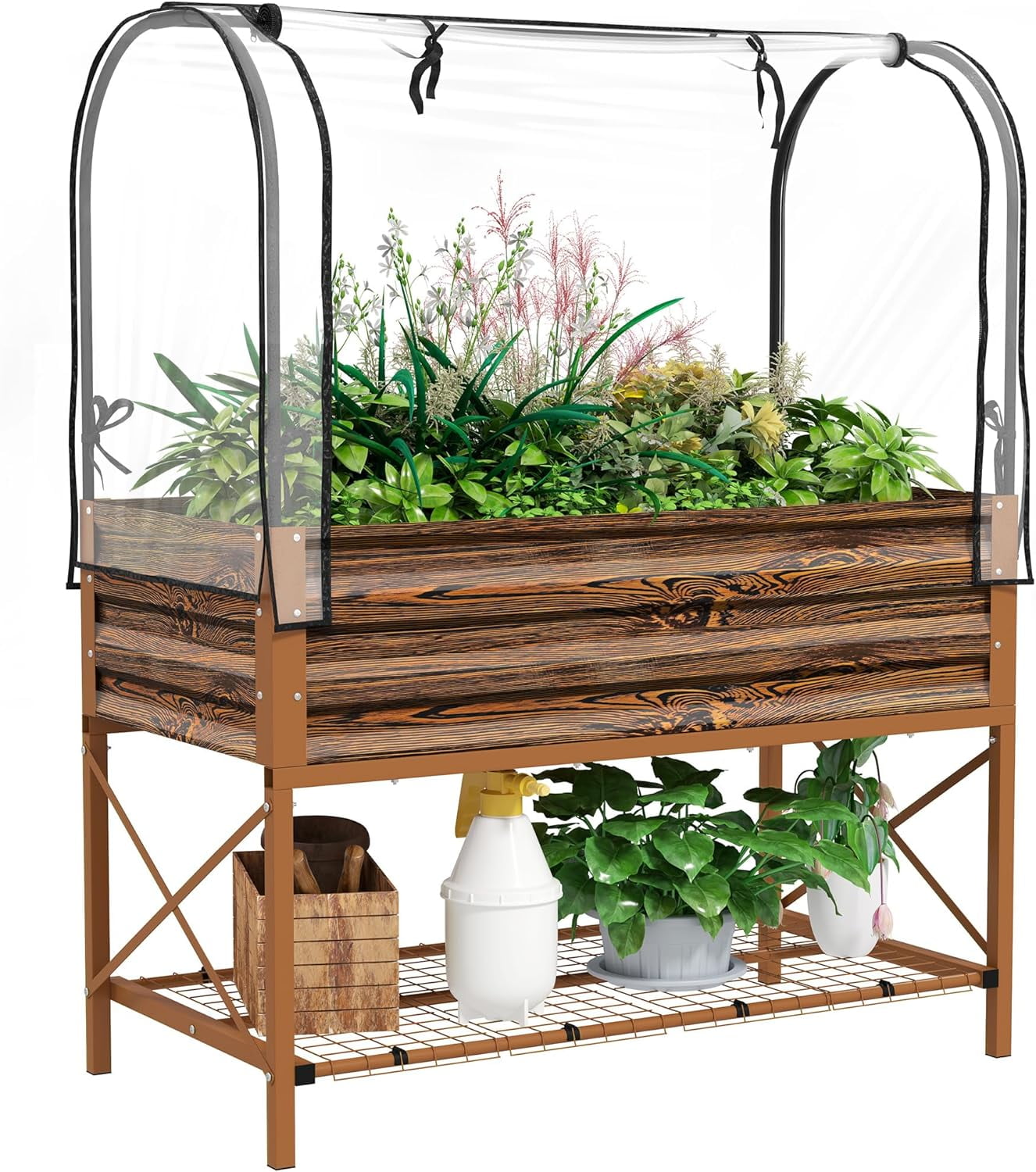SSYBAB Raised Garden Bed with Cover and Storage Shelf, Rectangular ...