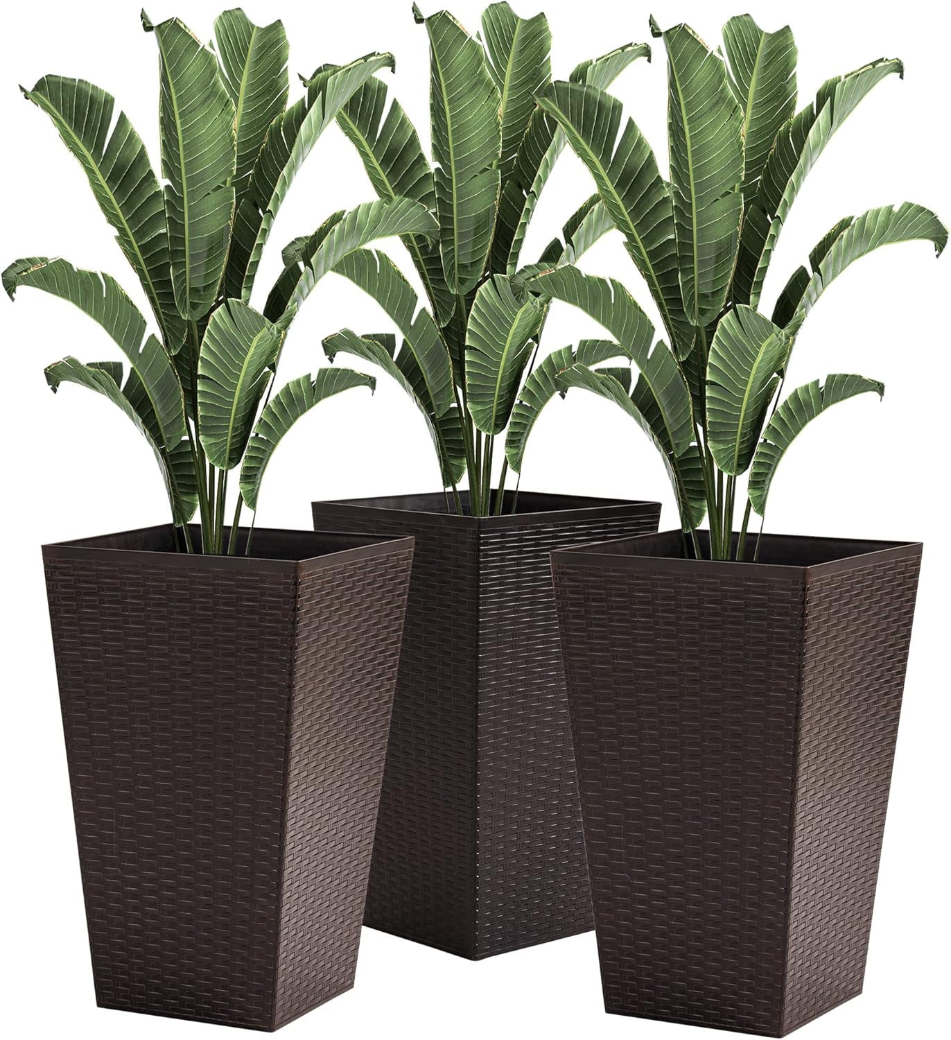 SSYBAB Set of 3 Tall Planters with Drainage Hole, 24" Outdoor Flower ...